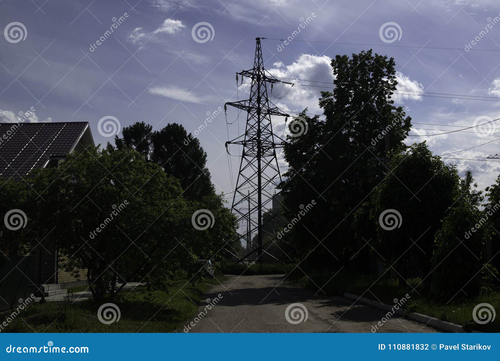 Power line in the street stock photo. Image of broadcasting - 110881832