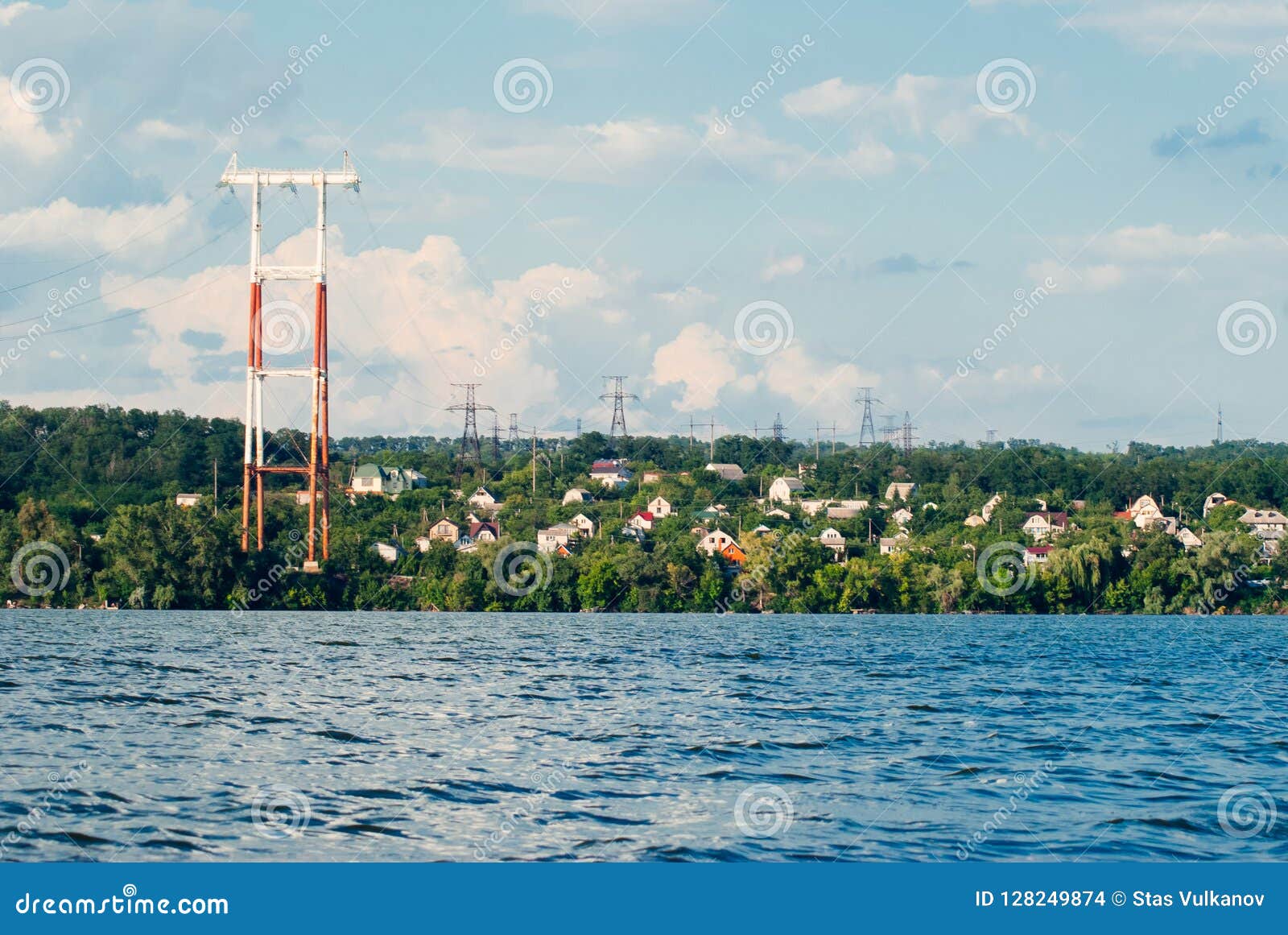 Power Line Stretches Over the River, Power Lines in the Countryside ...