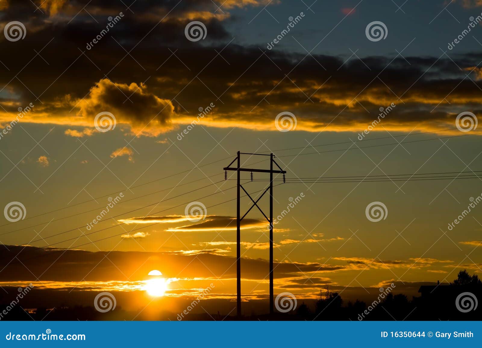 Power Line at Sunset stock photo. Image of colorful, telephone - 16350644