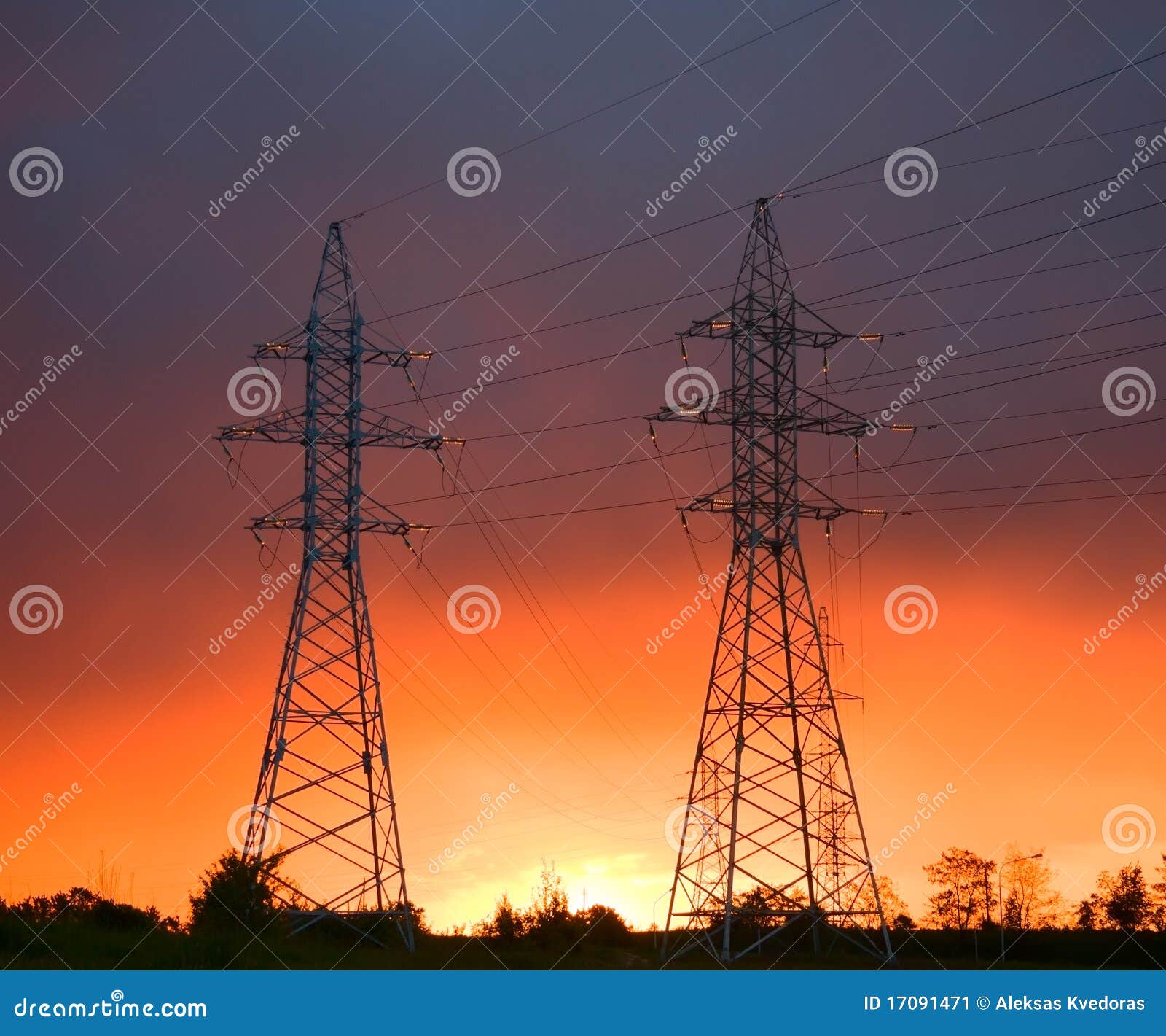 Power line at sunset stock image. Image of color, equipment - 17091471
