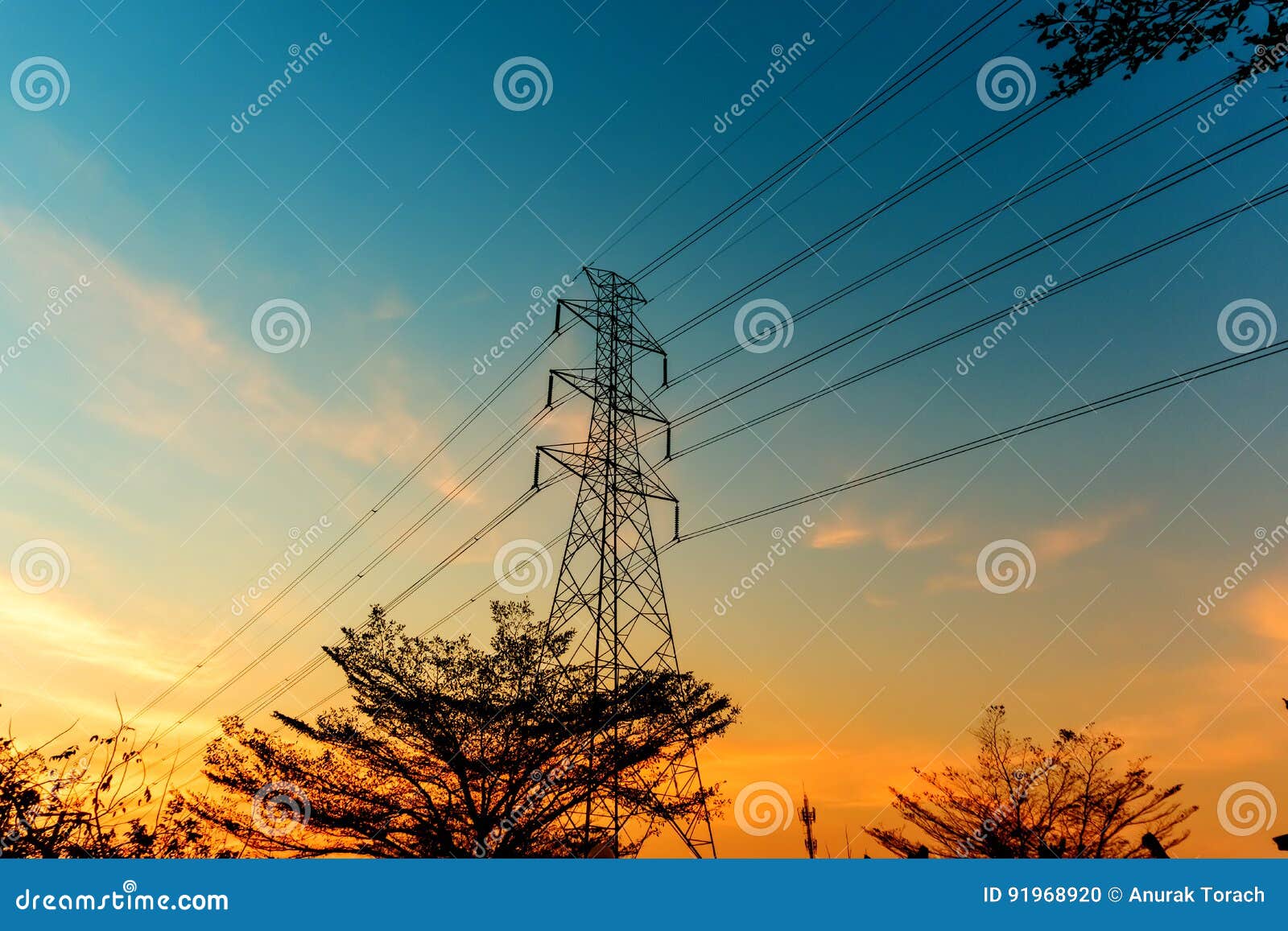 Power line sunset stock photo. Image of energy, background - 91968920