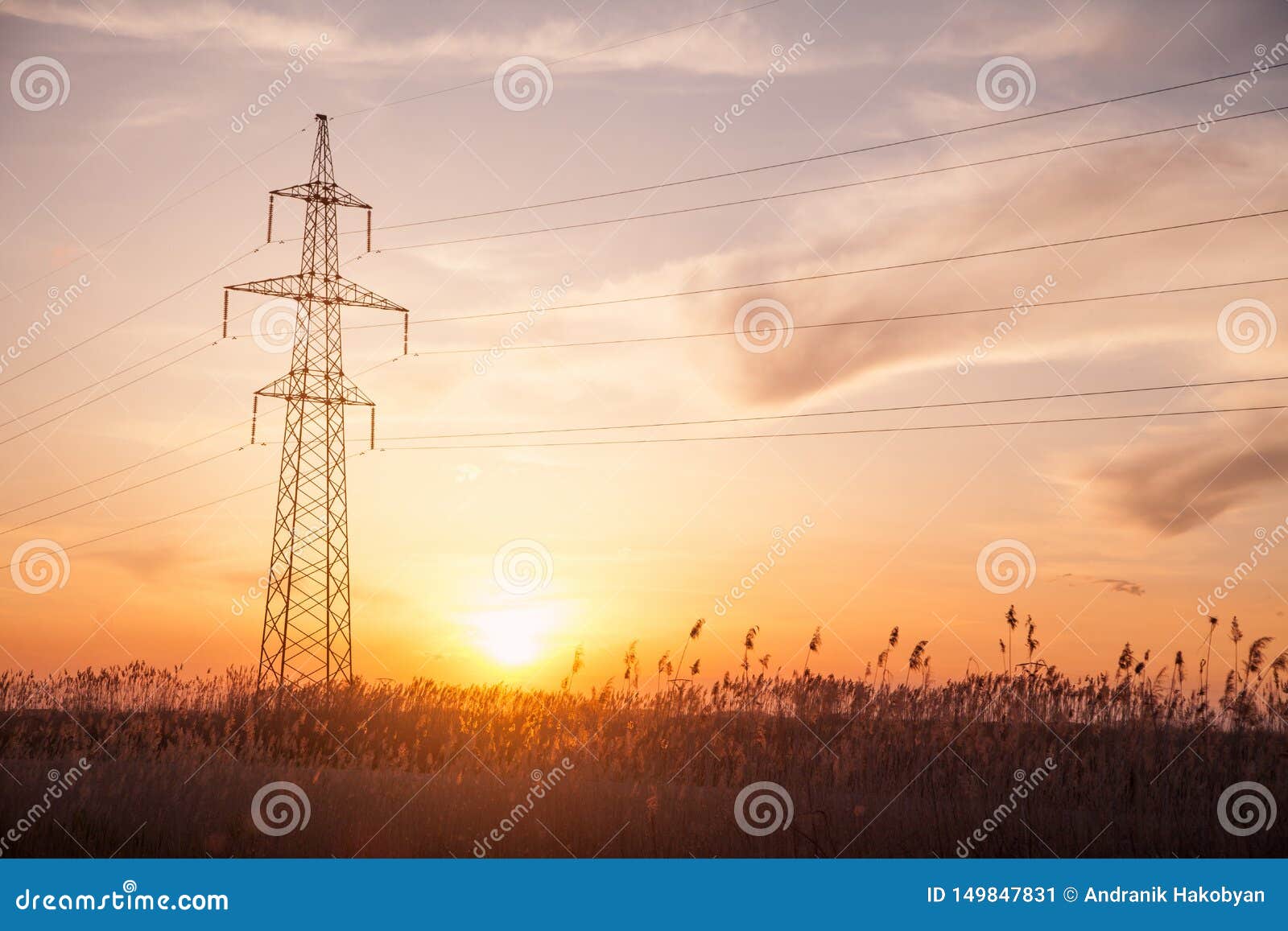 Power Line at the Sunset. High Voltage Towers Stock Image - Image of ...