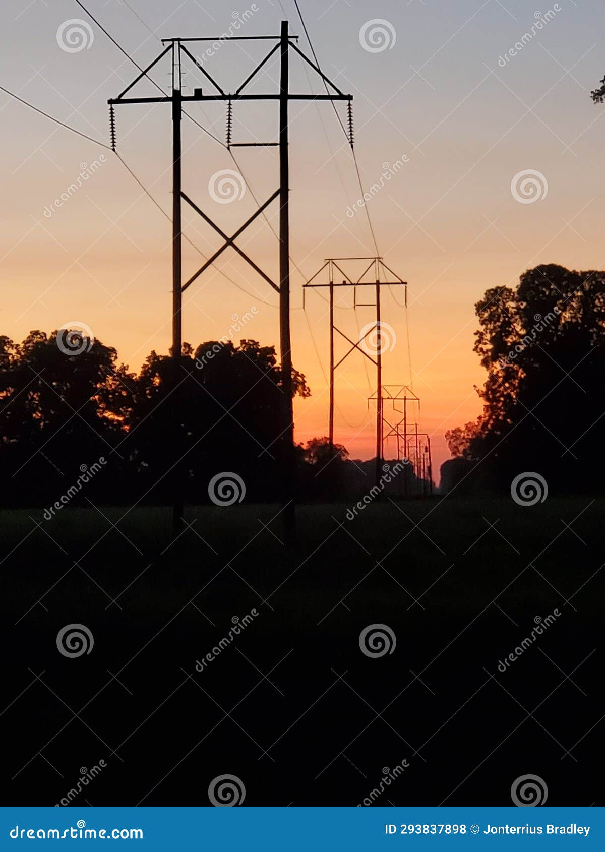 Power Line Sunset stock photo. Image of sunset, mast - 293837898