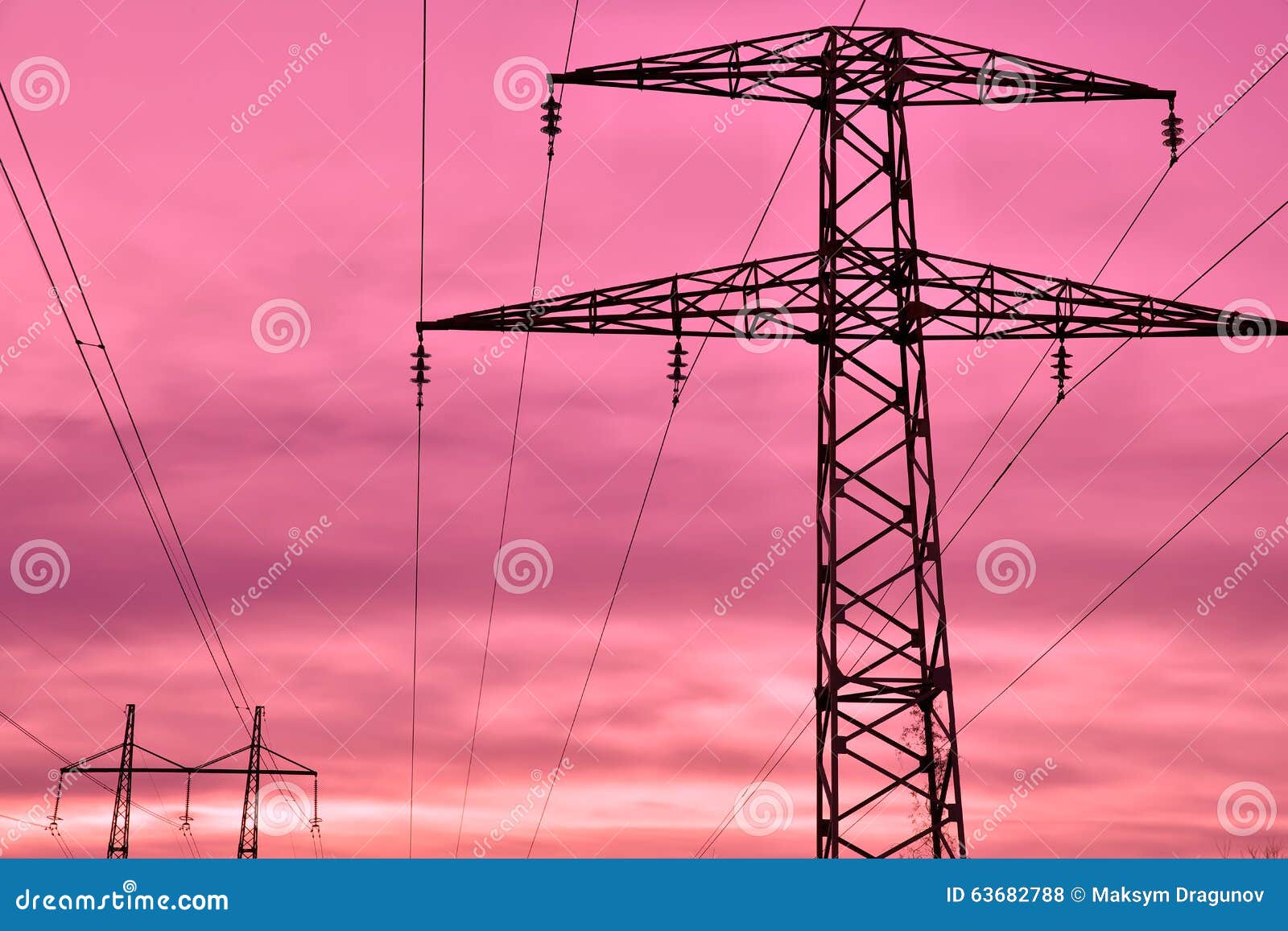 Power line on sunset stock photo. Image of electrical - 63682788