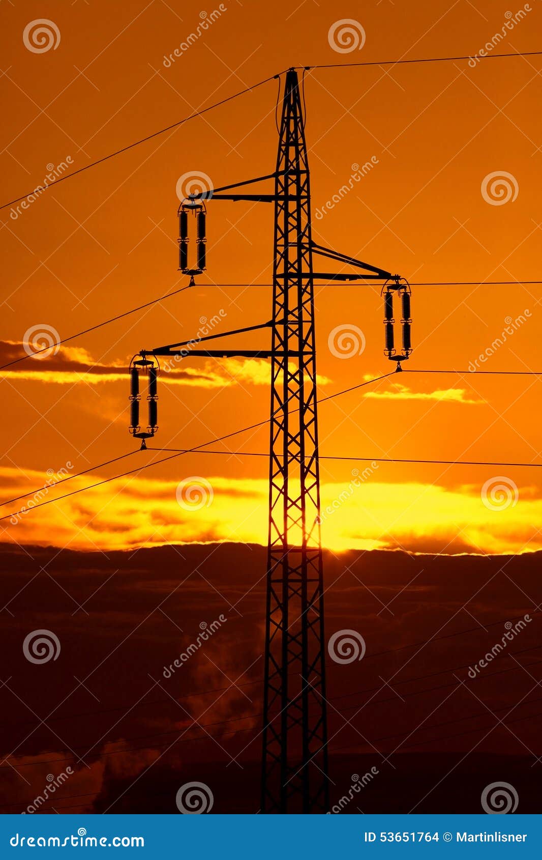 Power line at sunset stock photo. Image of pylon, engineering - 53651764