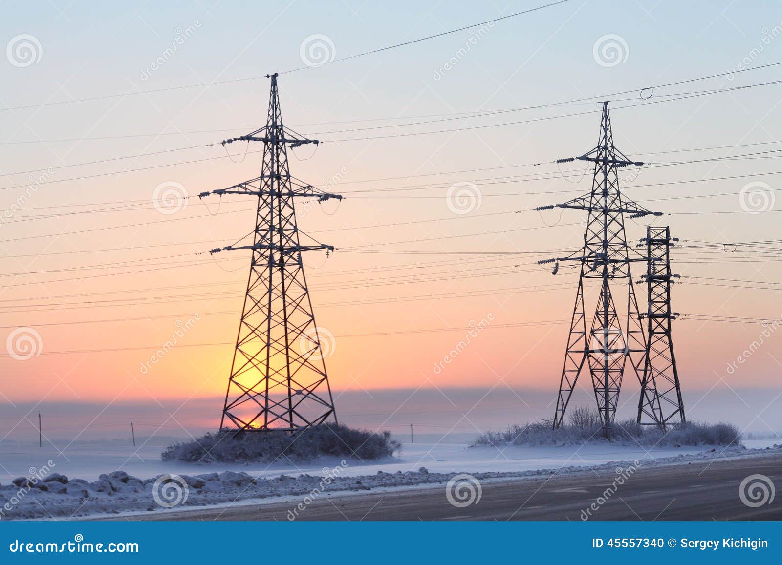 Power line on a sunset stock photo. Image of electric - 45557340