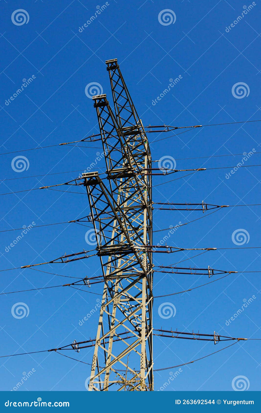Power Line Support Against a Blue Sky Stock Photo - Image of technology ...