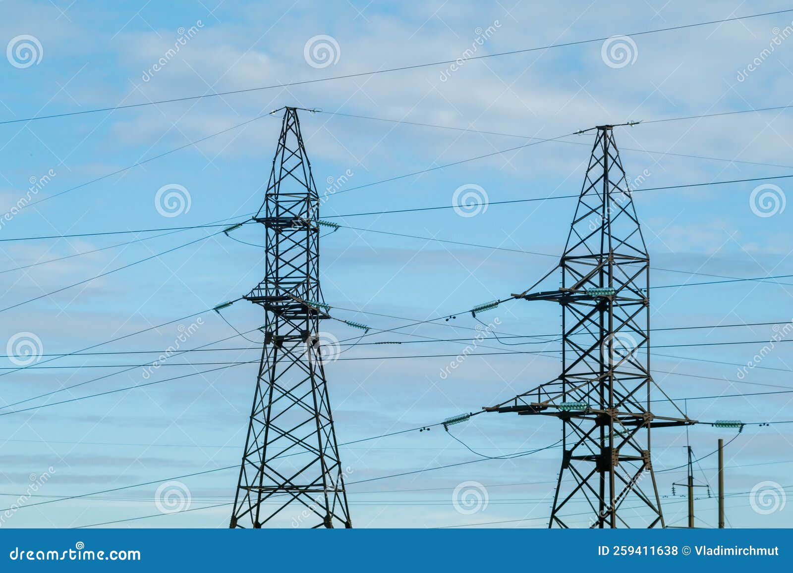 Power Line Support on the Background of a Blue Sky with Clouds Stock ...