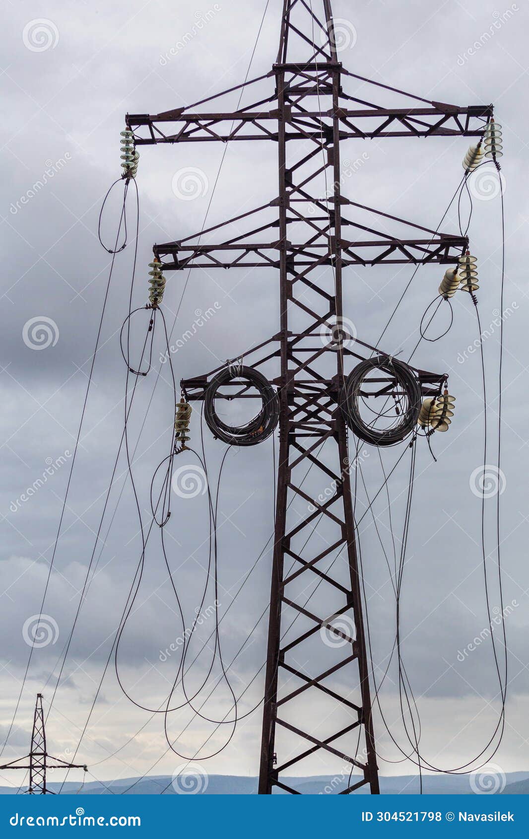 Power Line Support Close-up. Power Lines Stock Photo - Image of support ...