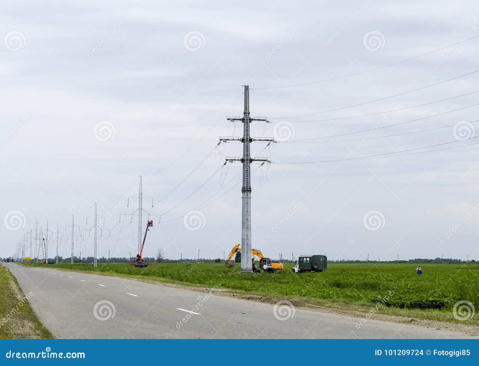 Construction of a High-voltage Power Line. Stock Photo - Image of ...