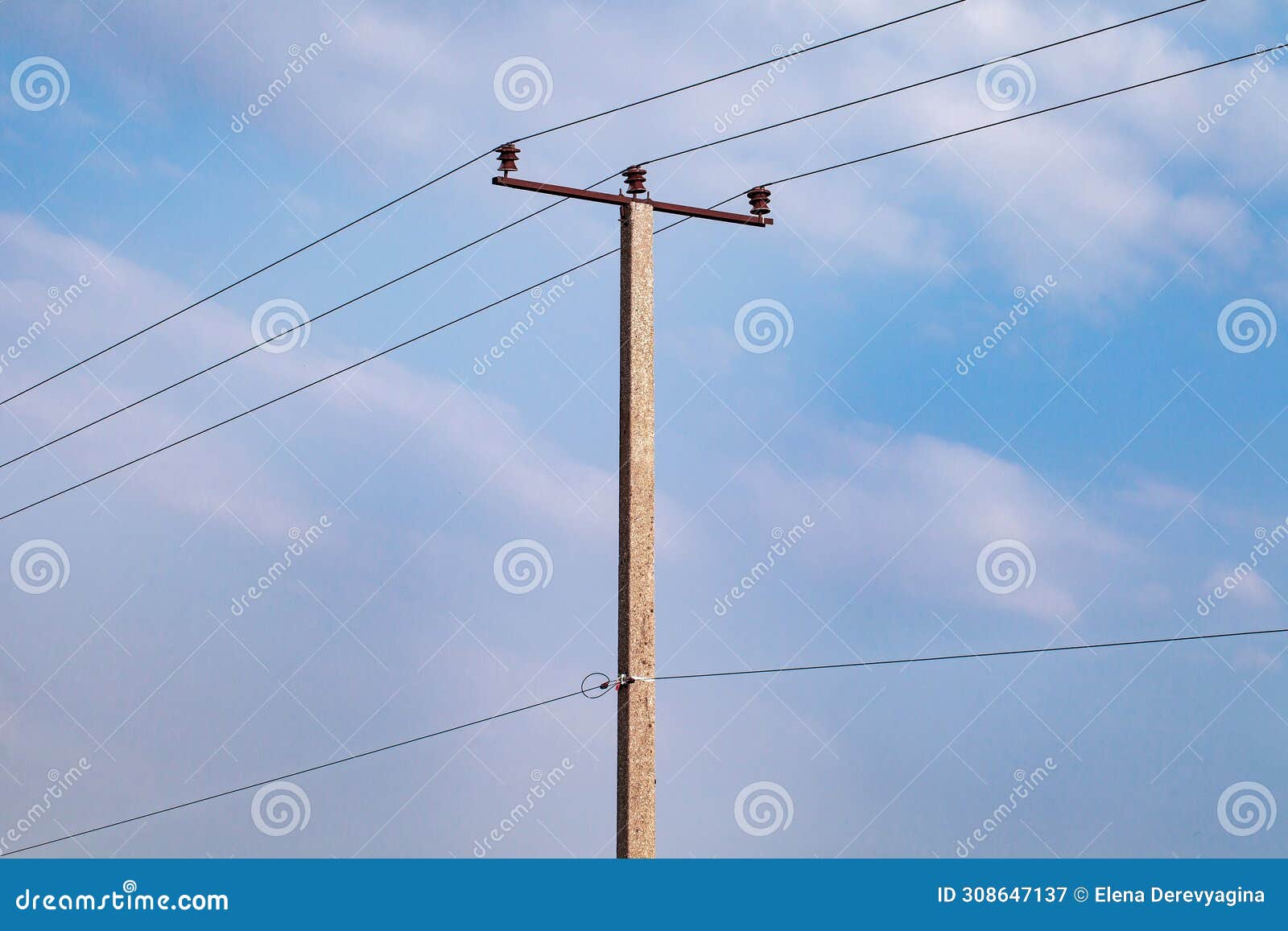 Power Line Support Pole Concrete with High Voltage Wires and Ceramic ...