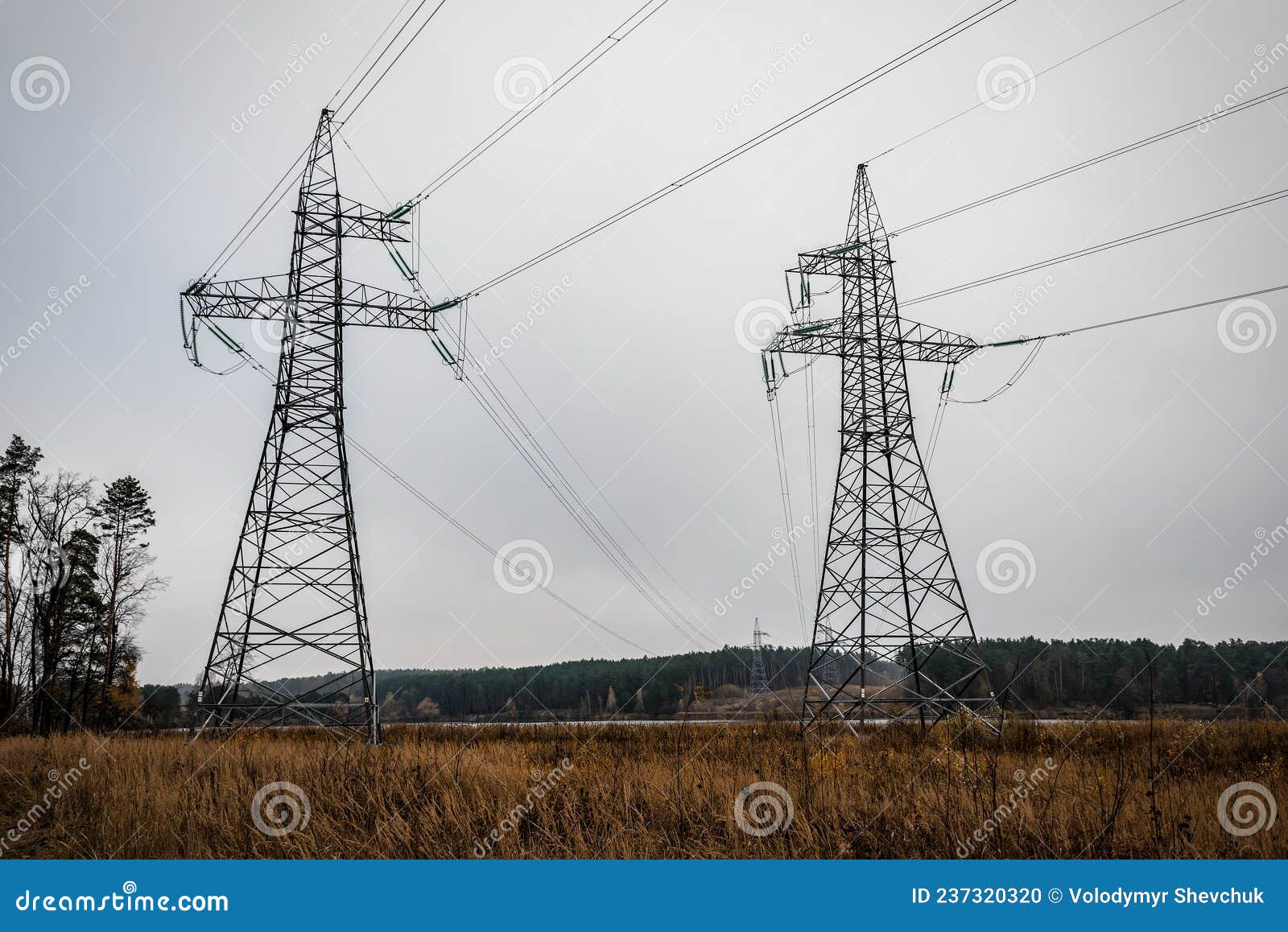Power Line Support with Wires for Electricity Transmission Stock Photo ...