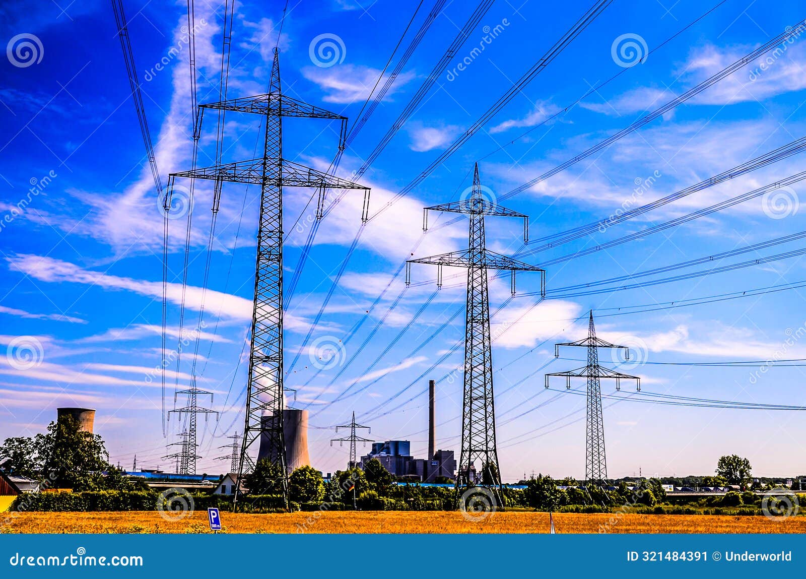 A Power Line Tower with a Power Line Running from it Stock Image ...