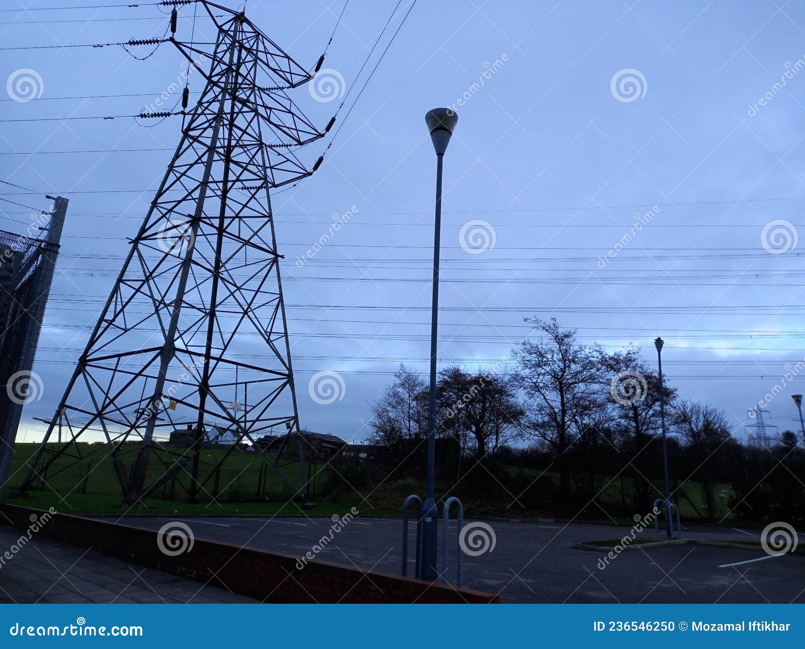 Power Line Tower and Streetlight Stock Photo - Image of lighting, mast ...