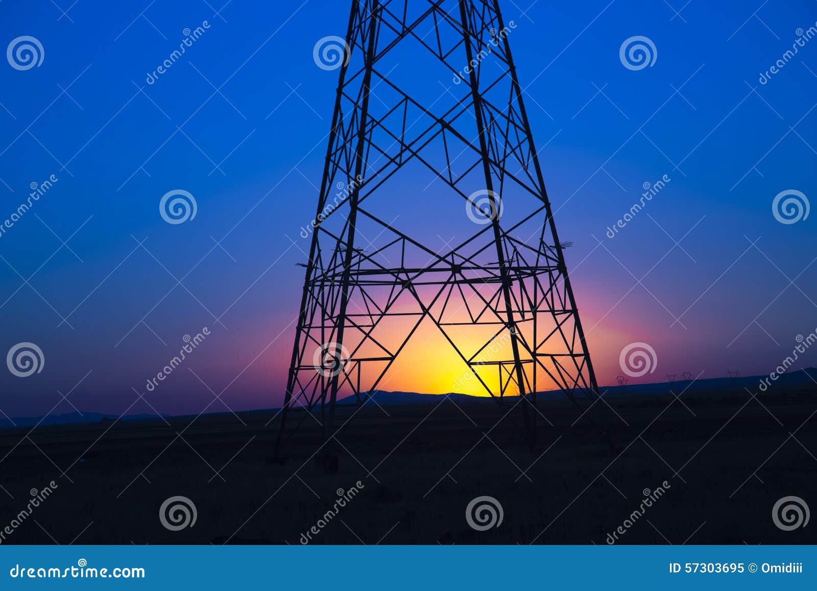 Power Line Tower and Sunrise Stock Image - Image of current, lines ...
