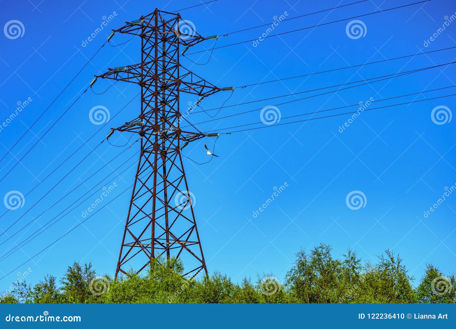 Power Line Towers Against of the Blue Sky Stock Photo - Image of grid ...