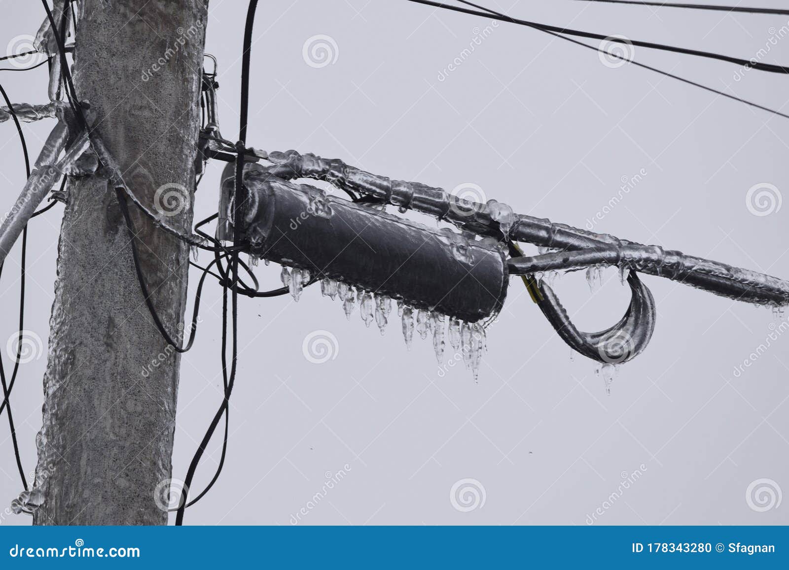 Power Line Transformer Covered in Ice, Closeup Stock Photo - Image of ...