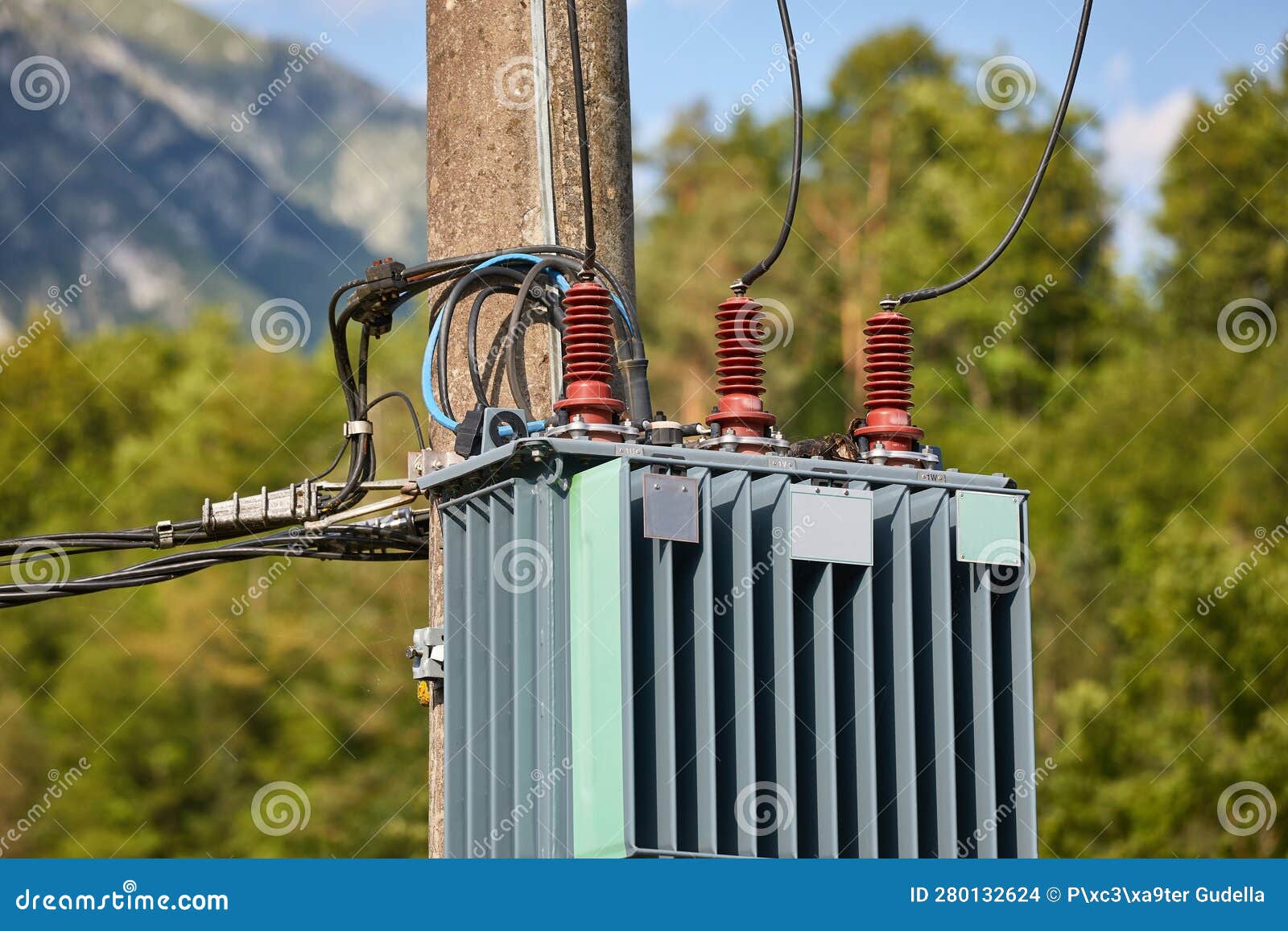 Electric Line with Transformer Stock Photo - Image of street ...