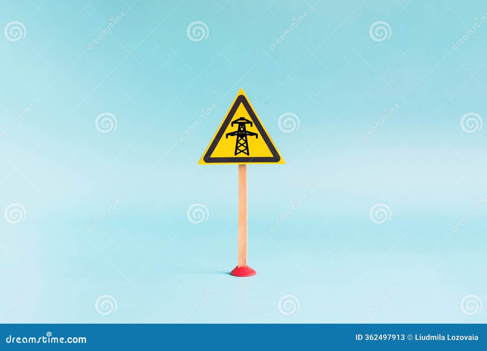 The "Power Line" Warning Sign in the Form of a Yellow Triangle on a ...