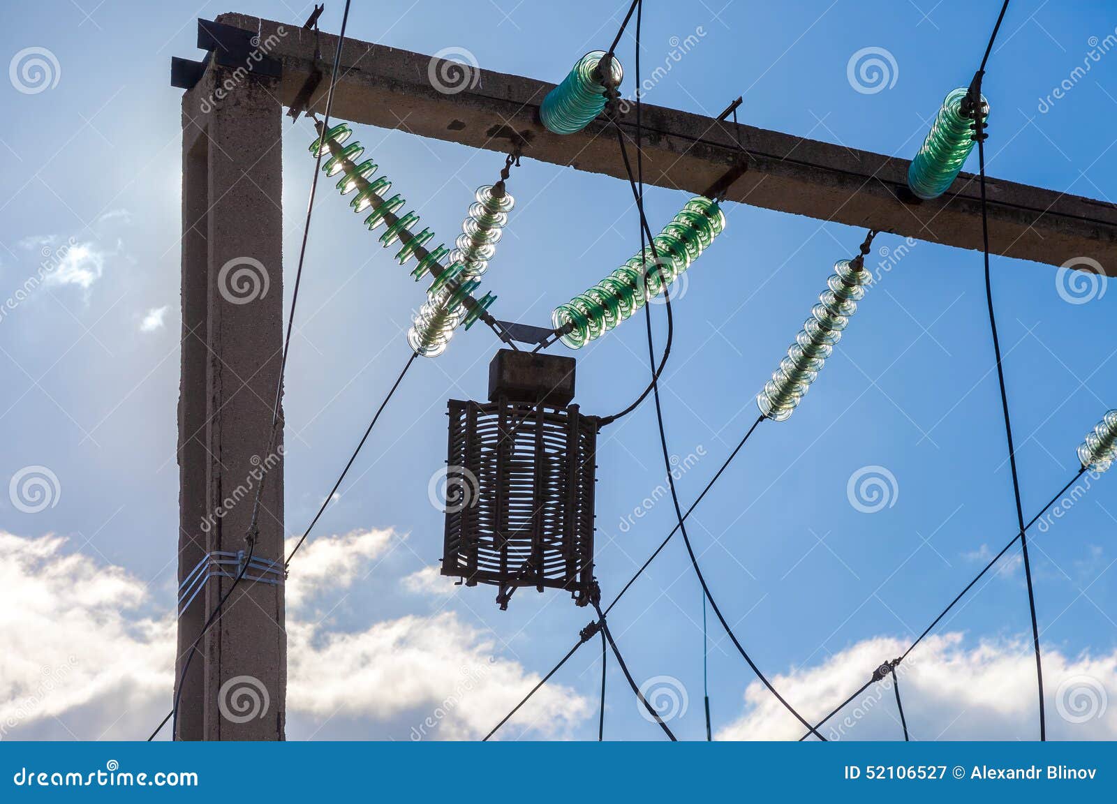 Power Line Wiring and Insulators System Stock Image - Image of blue ...