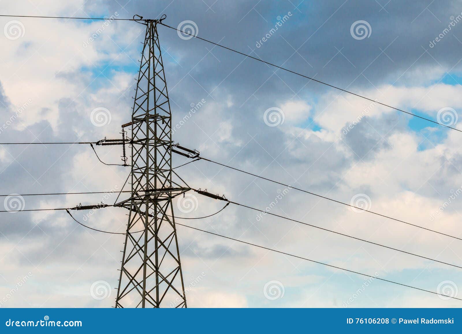 Power Lines Against Cloudy Sky Stock Photo - Image of tall, electricity ...