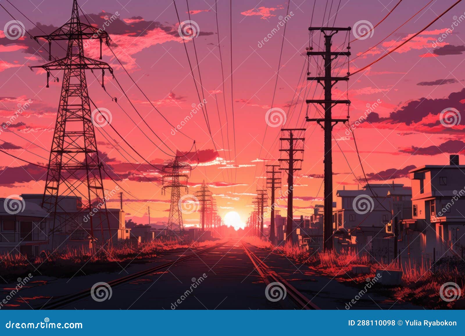 Power Lines Anime Visual Novel Game. Generate Ai Stock Illustration ...