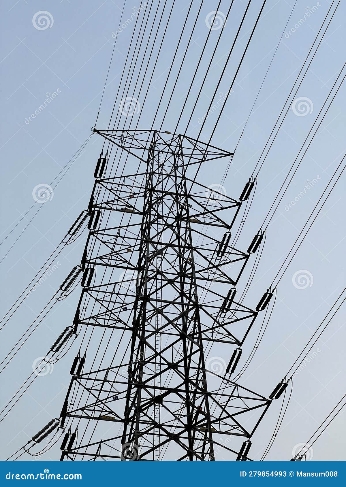Power Lines and Power Lines on the Background of a Blue Sky. High ...