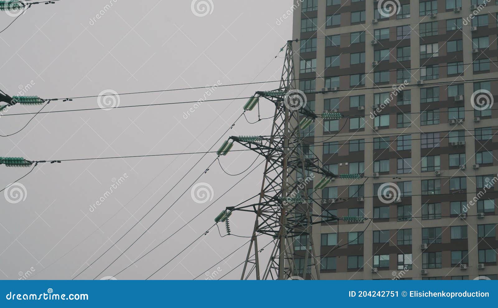 Power Lines on the Background of City Buildings Stock Video - Video of ...