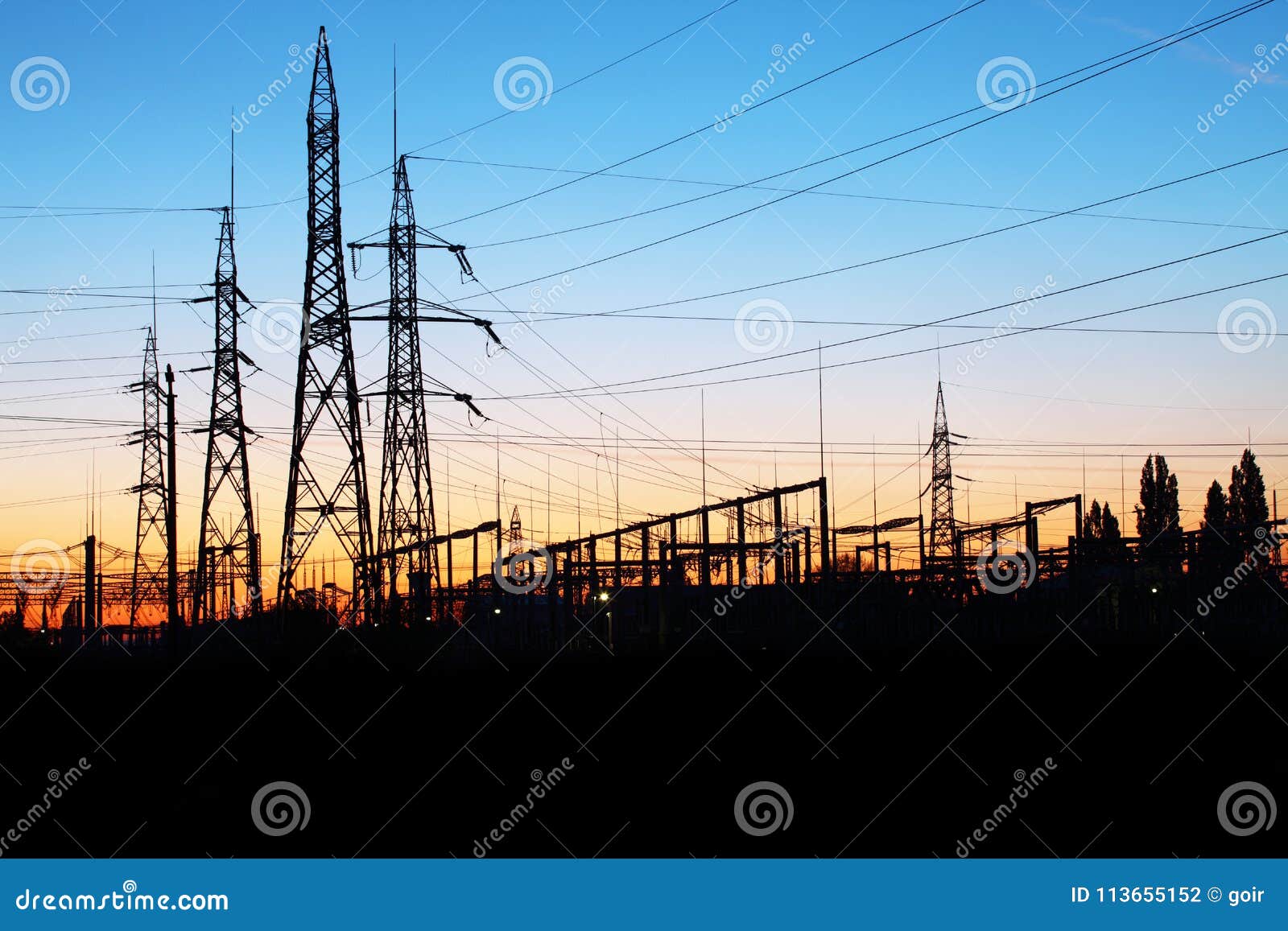 Power lines background stock photo. Image of electricity - 113655152