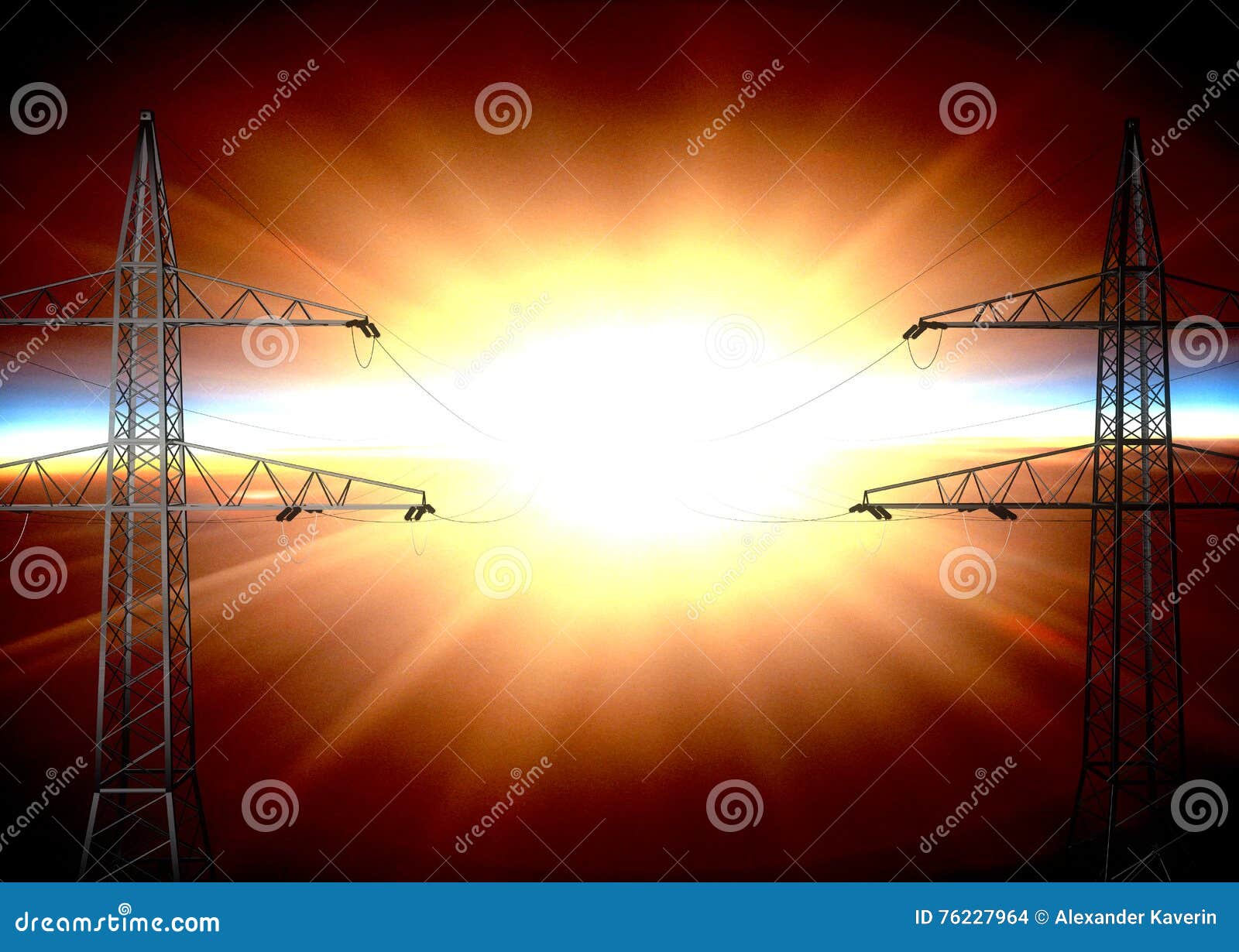 Power Lines on the Background of Sunset Stock Illustration ...