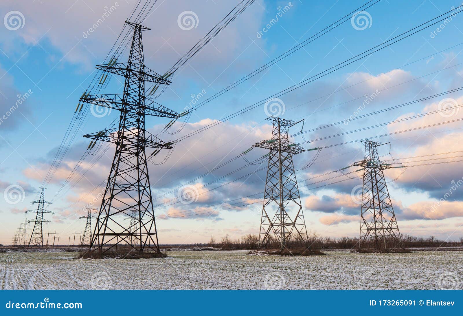 Power Lines during a Beautiful Winter Sunset Stock Image - Image of ...