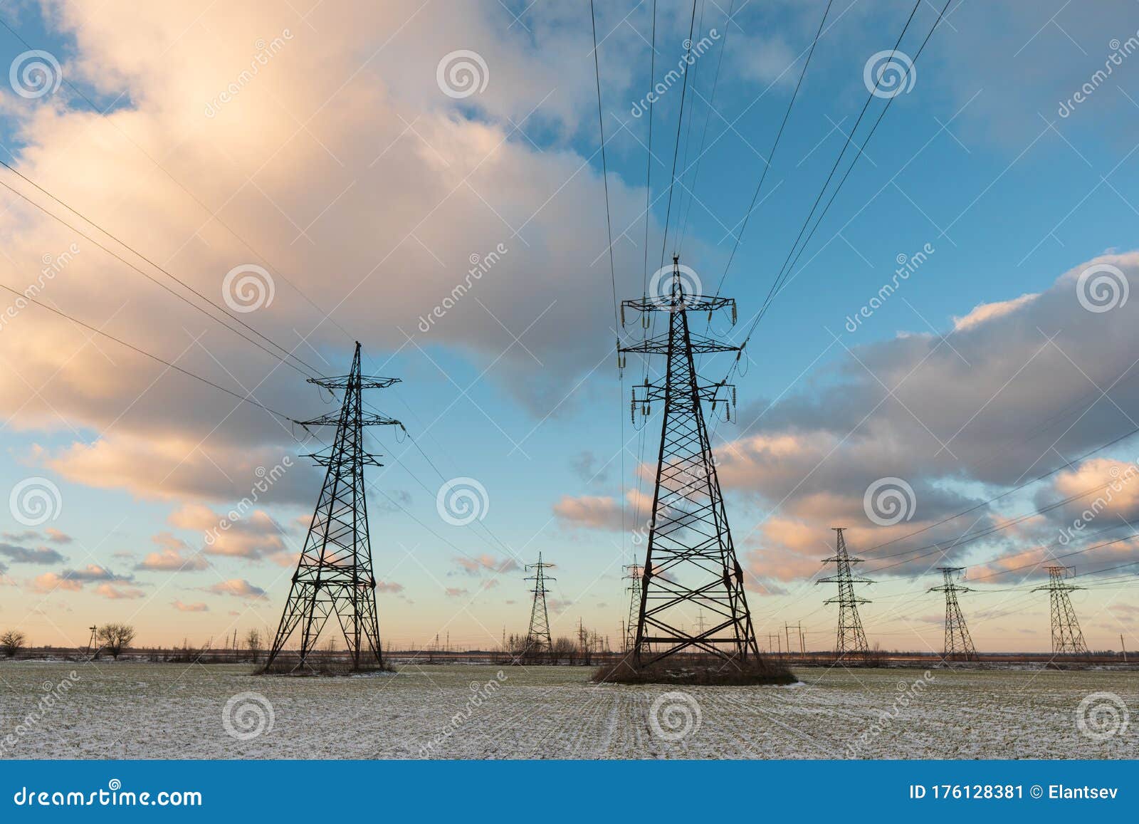 Power Lines during a Beautiful Winter Sunset Stock Image - Image of ...