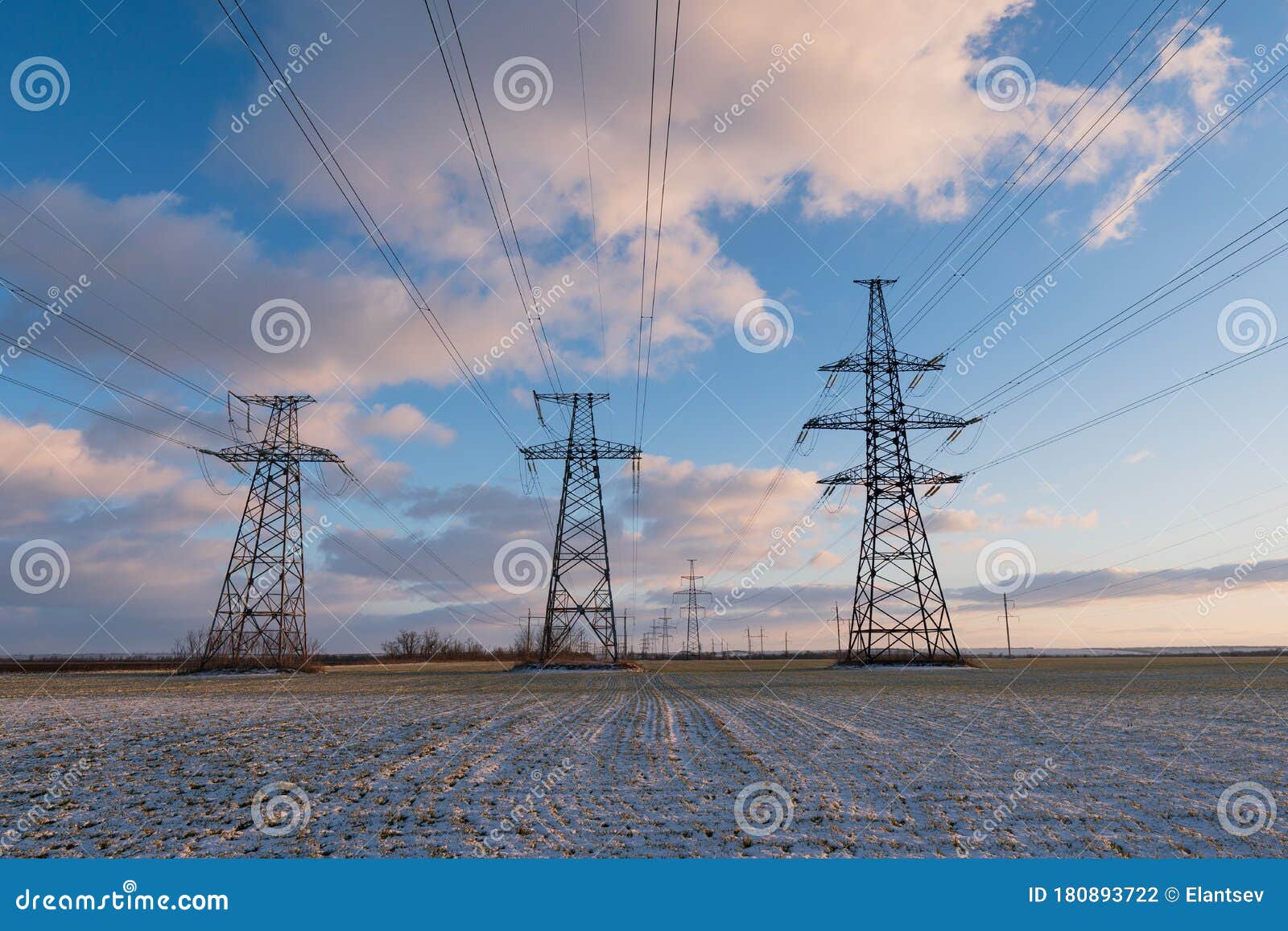 Power Lines during a Beautiful Winter Sunset Stock Photo - Image of ...