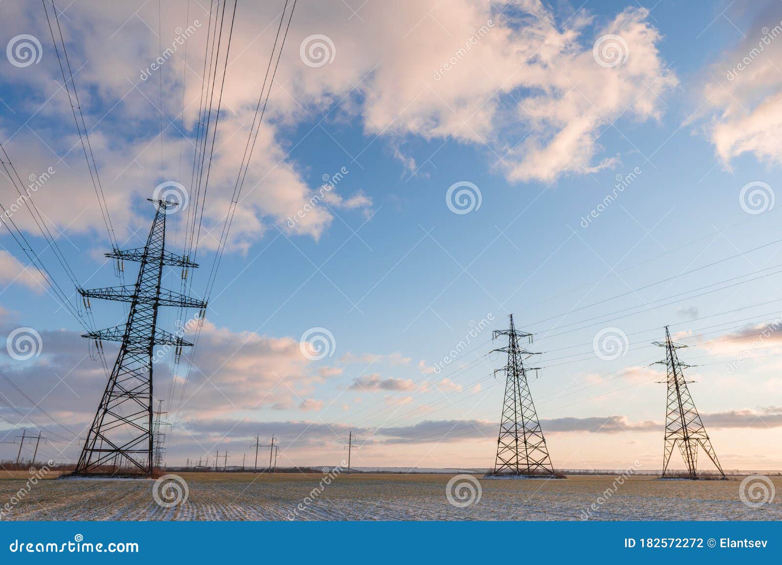Power Lines during a Beautiful Winter Sunset Stock Photo - Image of ...