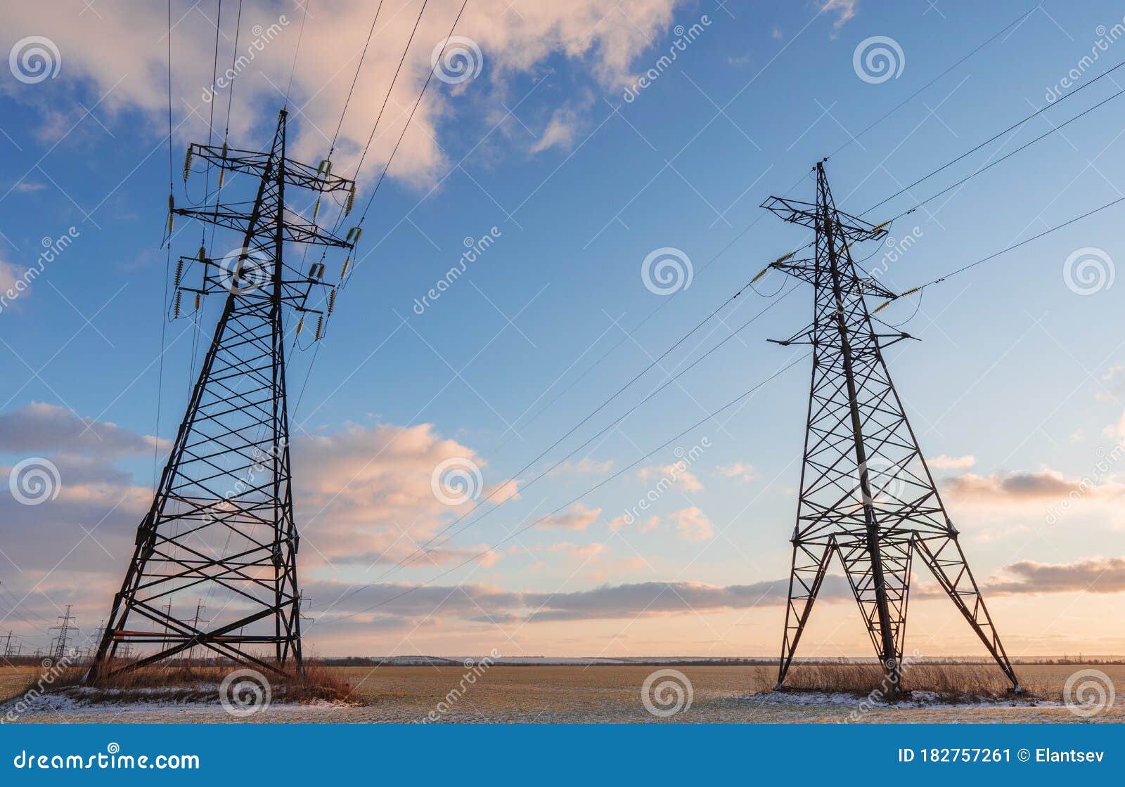 Power Lines during a Beautiful Winter Sunset Stock Image - Image of ...