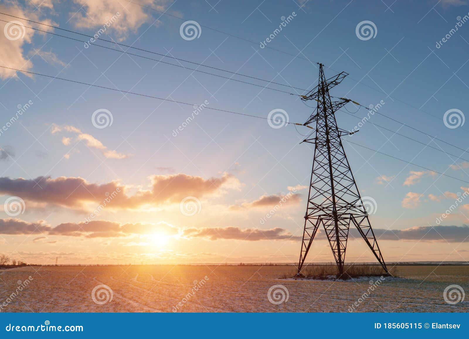 Power Lines during a Beautiful Winter Sunset Stock Image - Image of ...