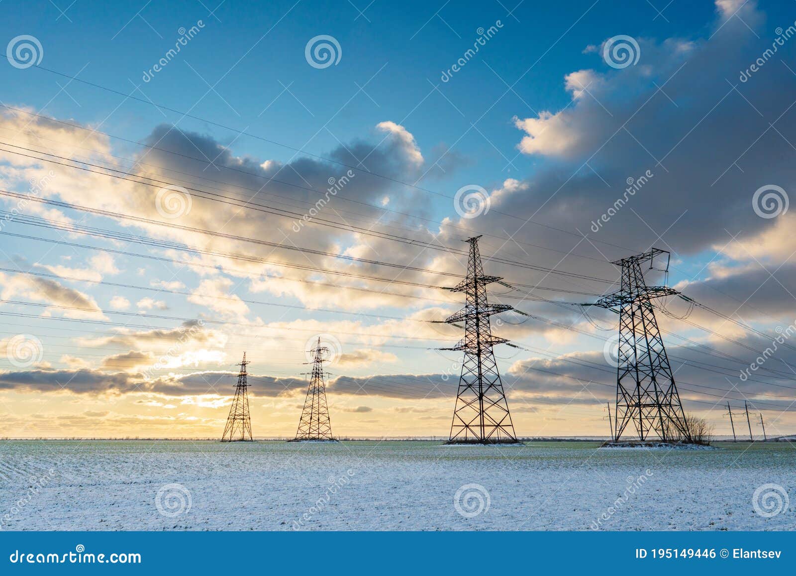 Power Lines during a Beautiful Winter Sunset Stock Photo - Image of ...