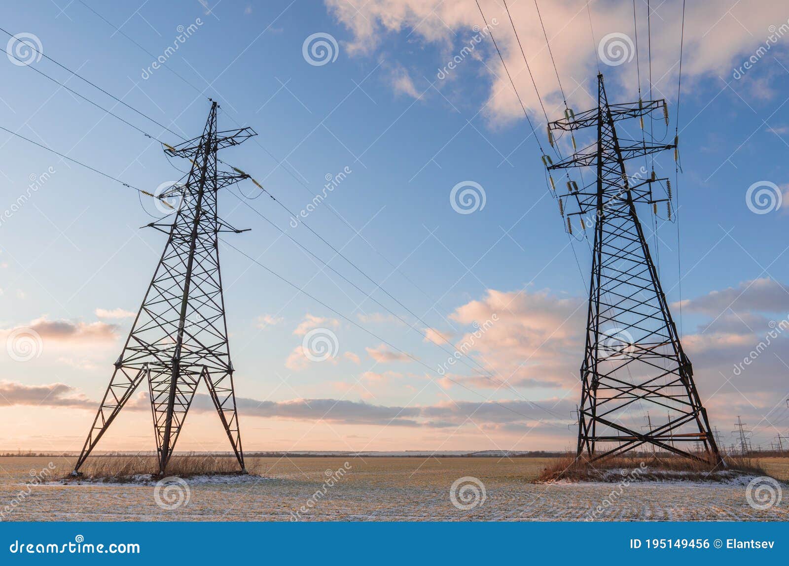 Power Lines during a Beautiful Winter Sunset Stock Photo - Image of ...