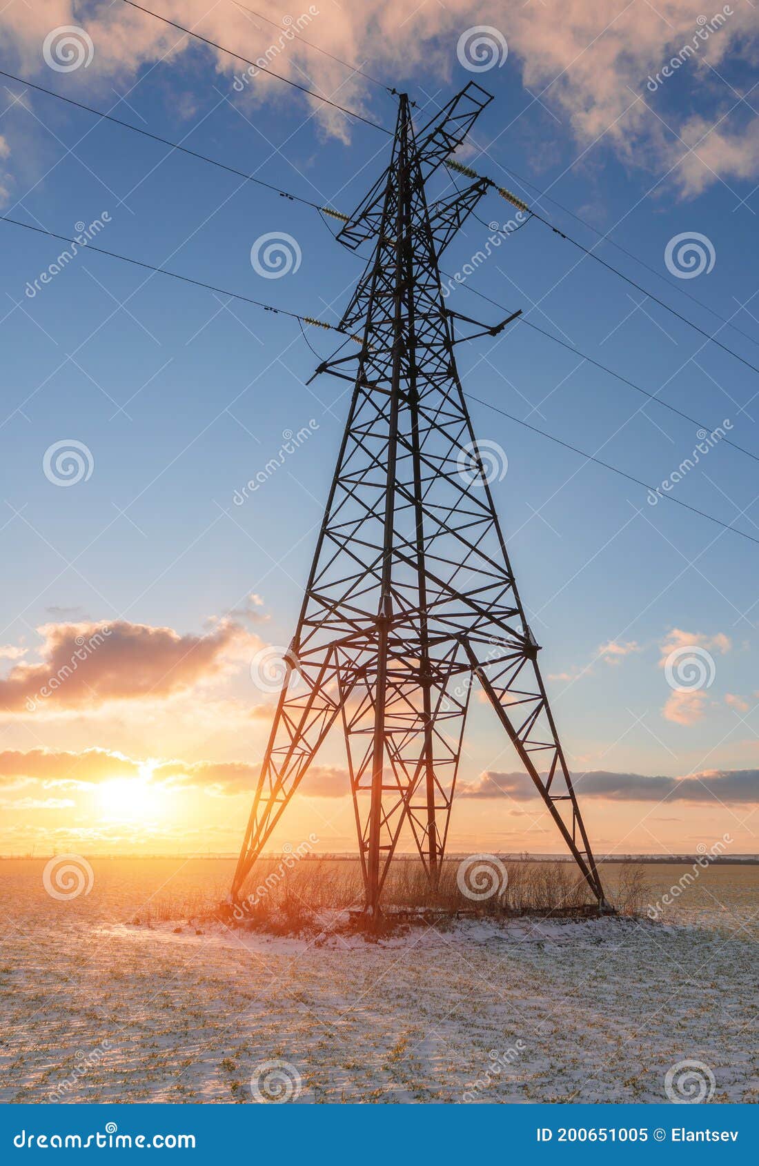 Power Lines during a Beautiful Winter Sunset Stock Image - Image of ...