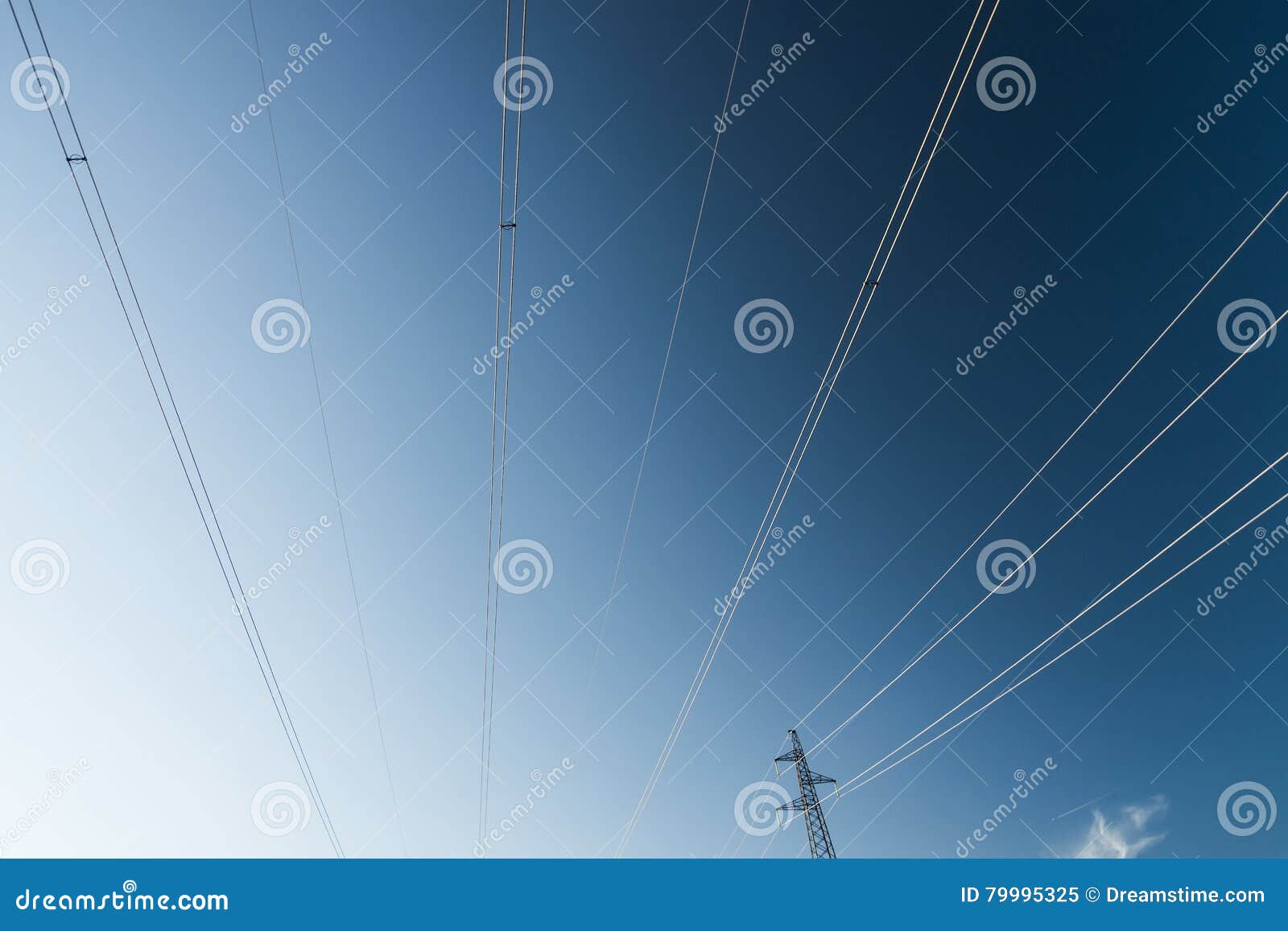Power lines with blue sky stock image. Image of blue - 79995325