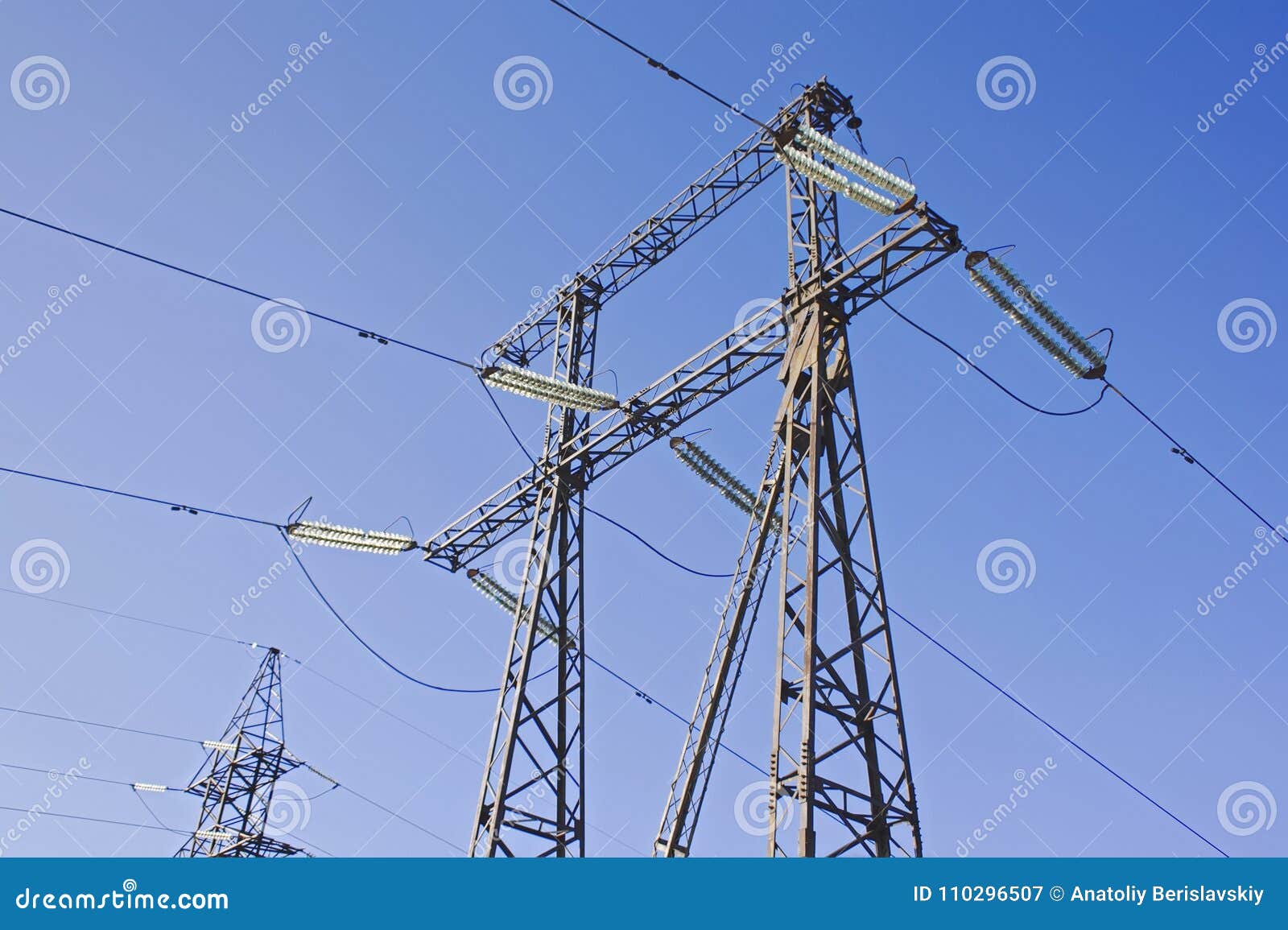 Power Lines on a Blue Sky Background Stock Image - Image of engine ...