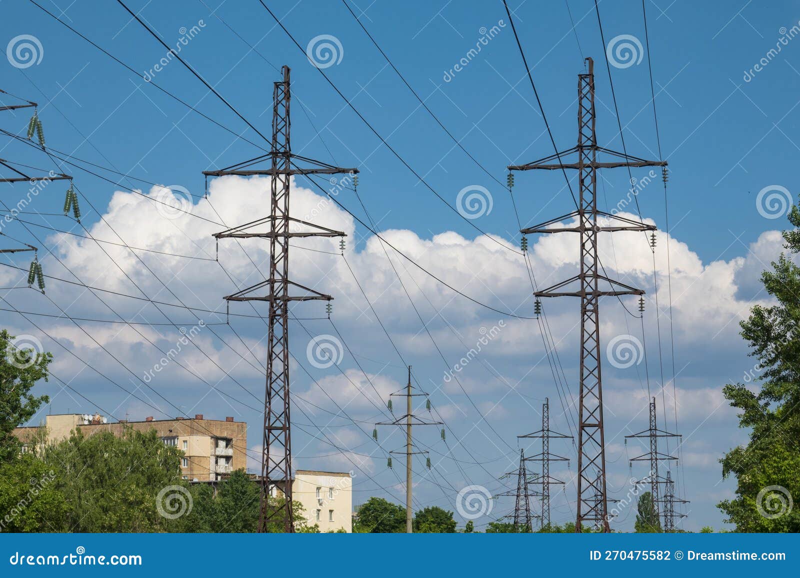 Power lines in the city stock photo. Image of electrical - 270475582
