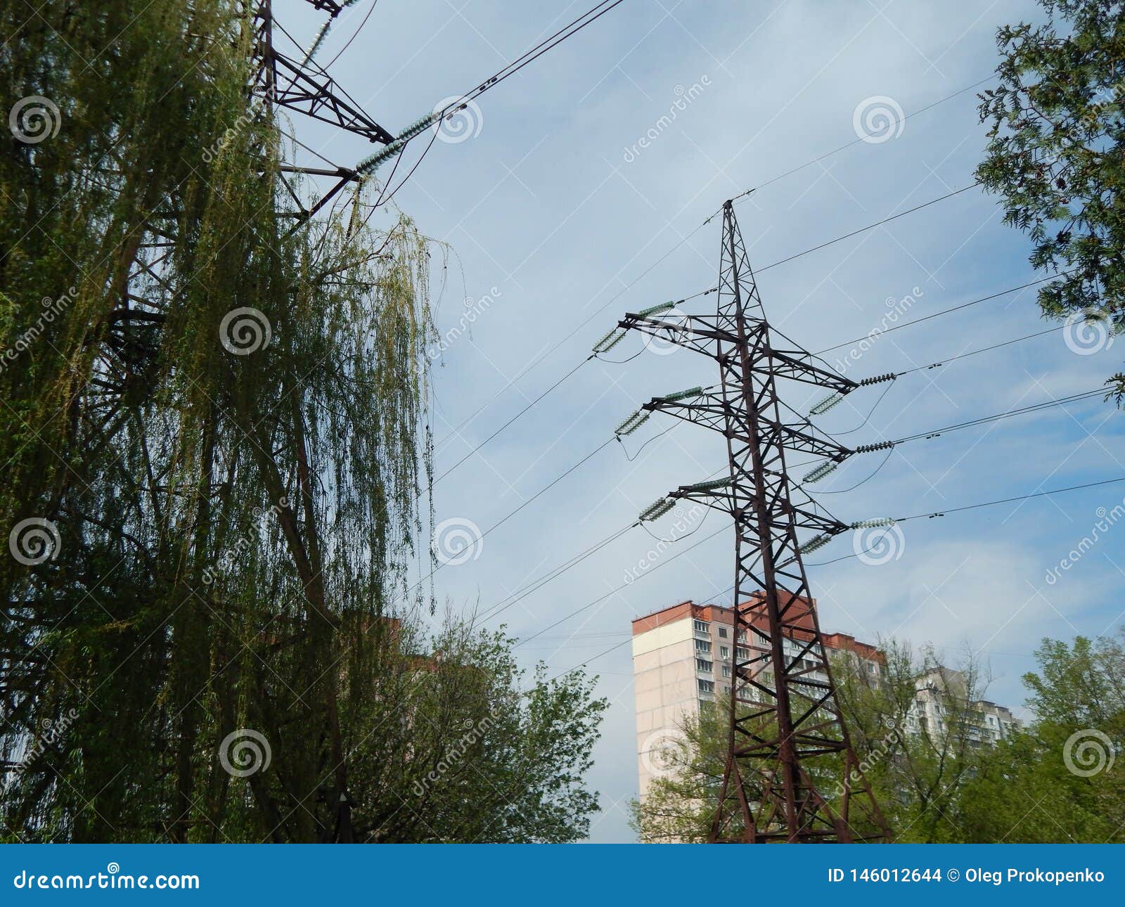Power Lines in the City, Strained Wires on a Metal Structure Stock ...