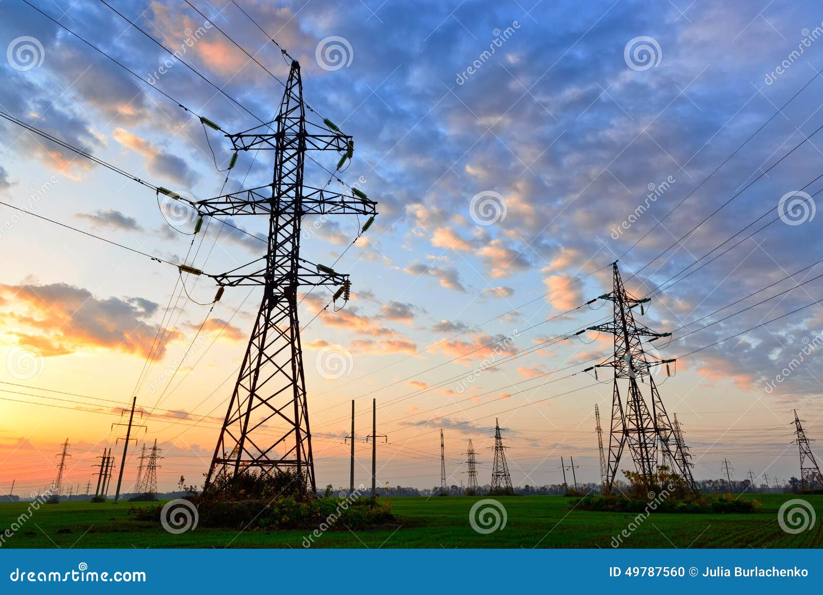 Power lines stock photo. Image of sunset, transmission - 49787560