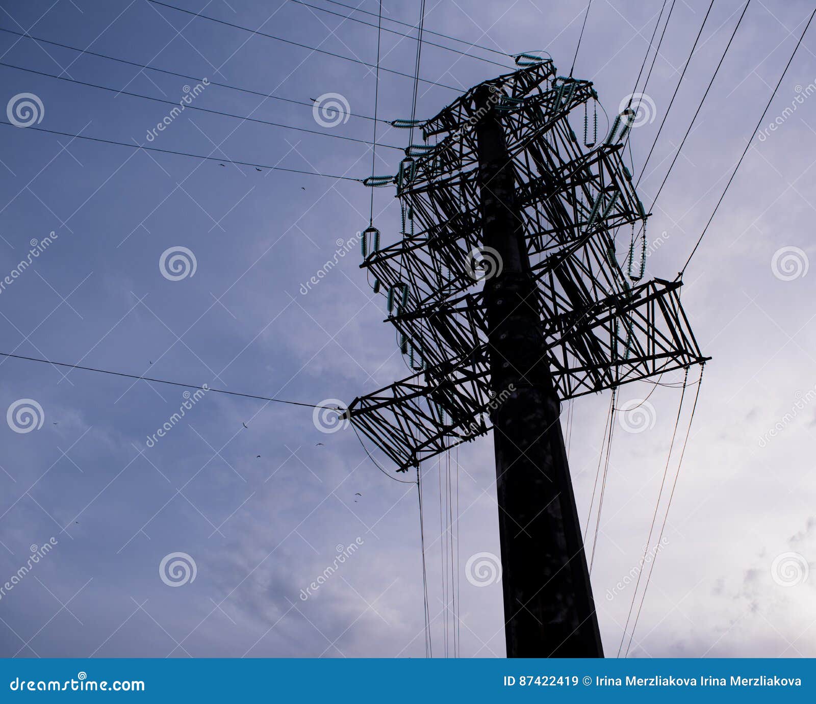 Power Lines, Electrical Systems View from Below, Evening Sky Stock ...