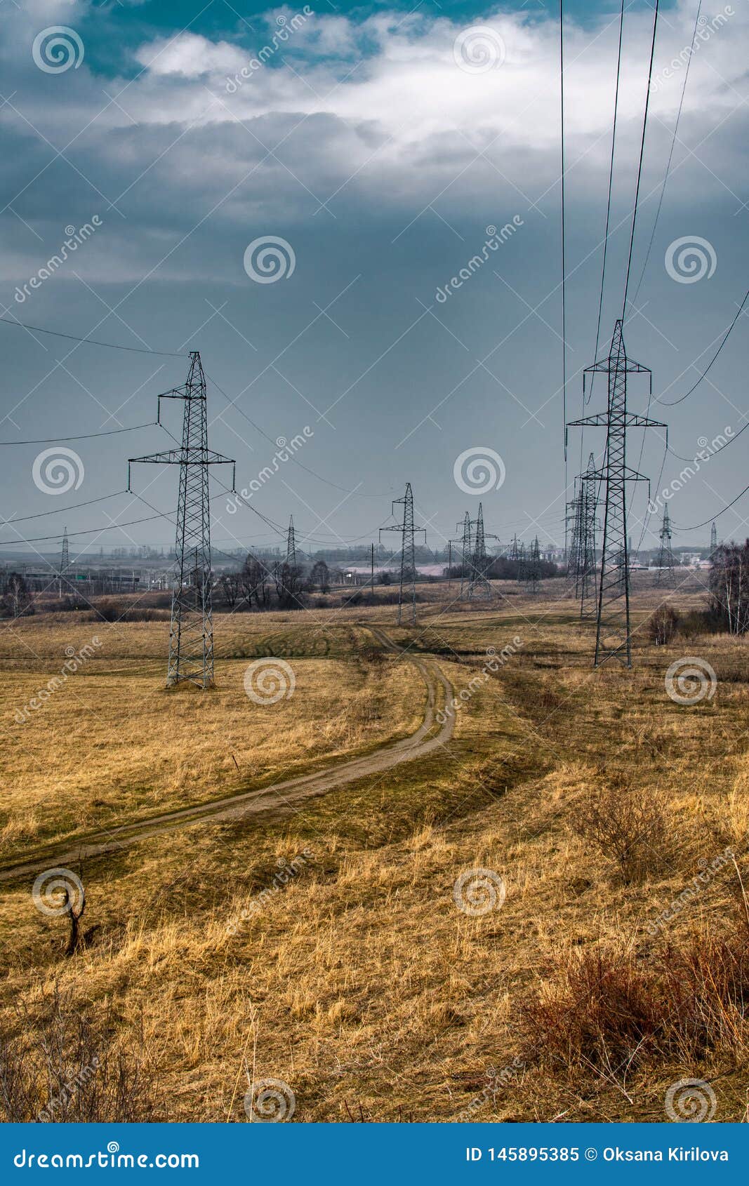 Power lines in a field stock image. Image of power, transmission ...
