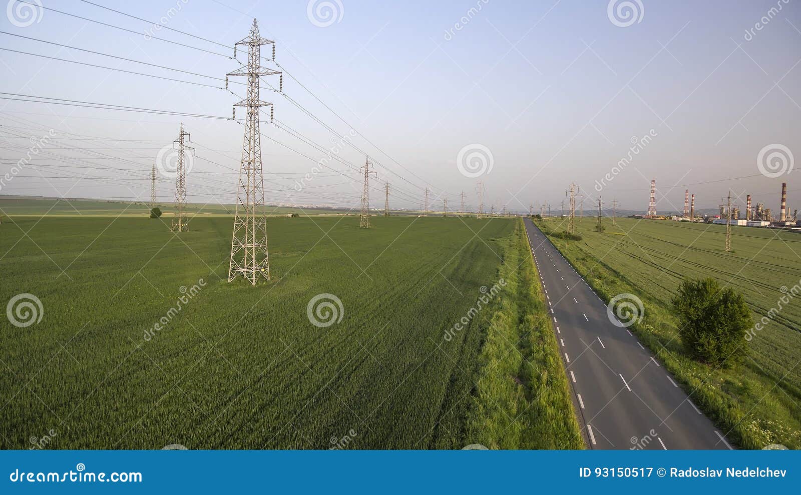 Power lines on the field stock image. Image of blue, distribution ...