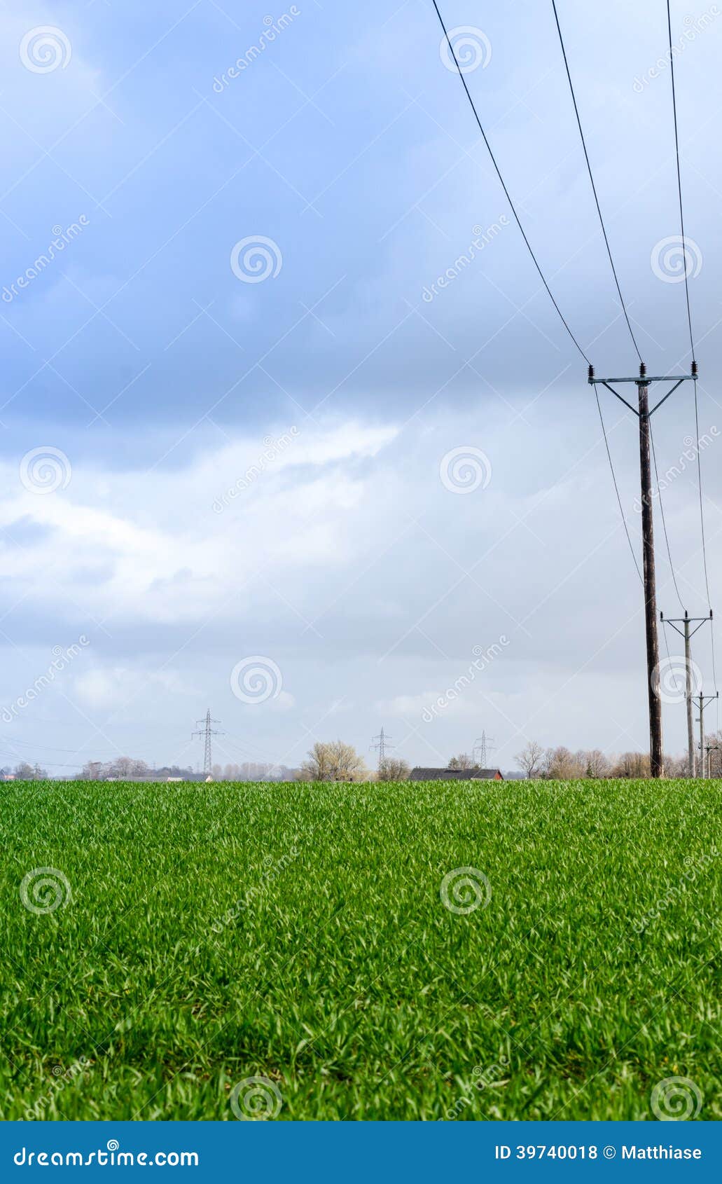 Power lines on a field stock photo. Image of current - 39740018