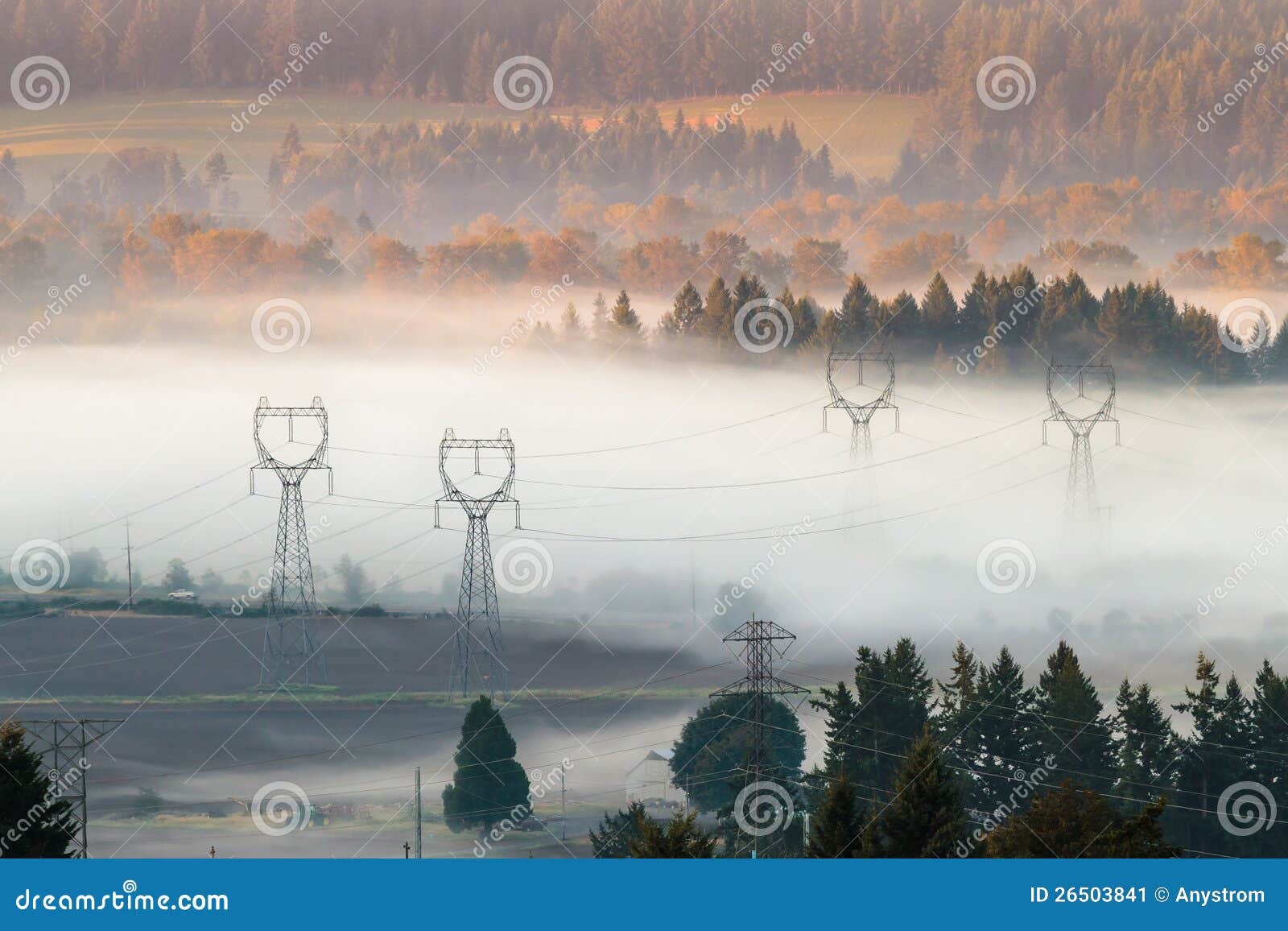 Power lines in the fog stock image. Image of oregon, power - 26503841