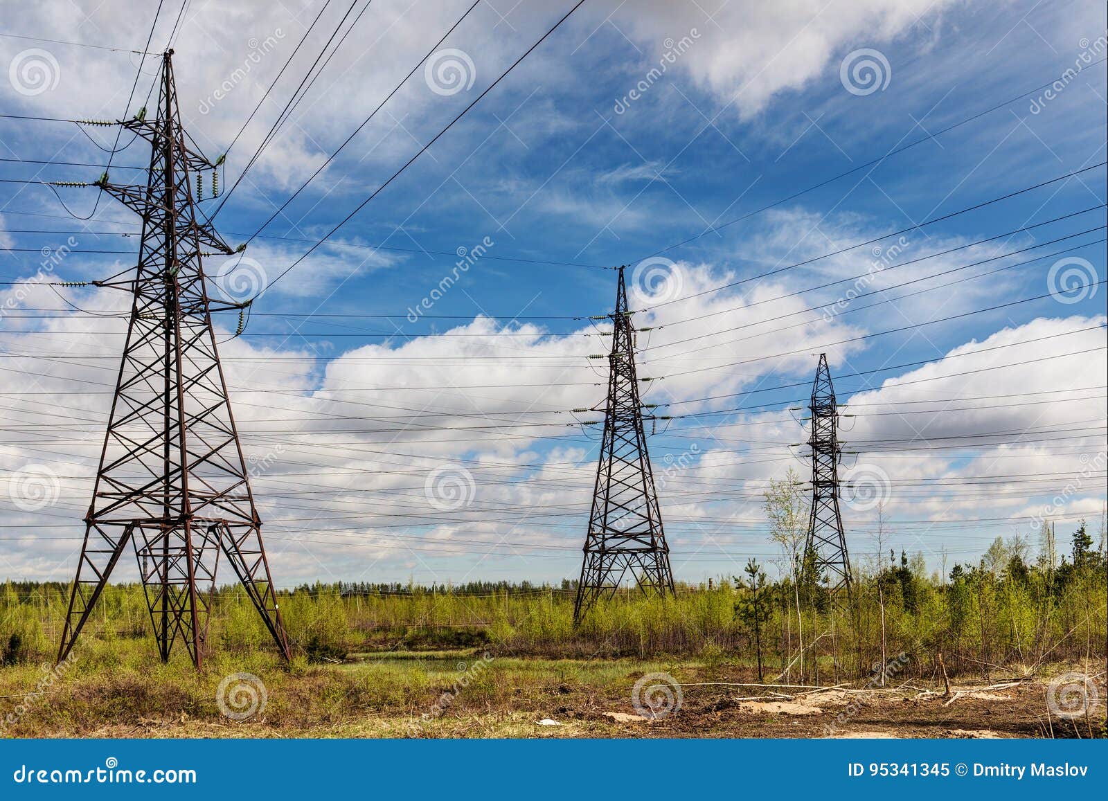 Power lines in a forest stock image. Image of energy - 95341345